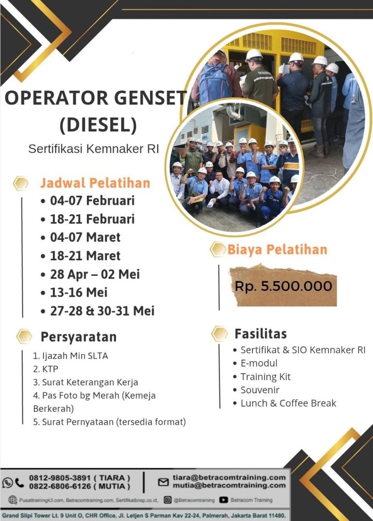 Pelatihan Operator Genset | PUSAT TRAINING K3 . COM